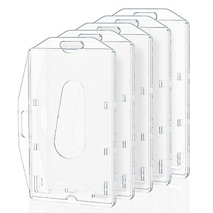 Pawfly 5 Pack Vertical and Horizontal 1-Card Badge Holder with Thumb Slot Single Card Hard Transparent PC Case Protector for Office School ID Credit Card Driver’s License and Pass