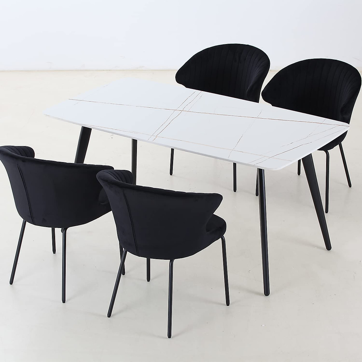 kevinplus 70'' White Dining Table Slate Kitchen Dining Table with Sintered Stone Top, Modern Mid-Century Rectangular Conference Table for Office, Living Room Dinner Table, Metal Legs, White & Gold