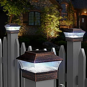 Solar Post Lights Outdoor LED Deck Fence Patio Cap Lights Garden Decoration Lighting for 3.5x3.5 4x4 5x5 6x6 Wood Post 4 Pack Bronze