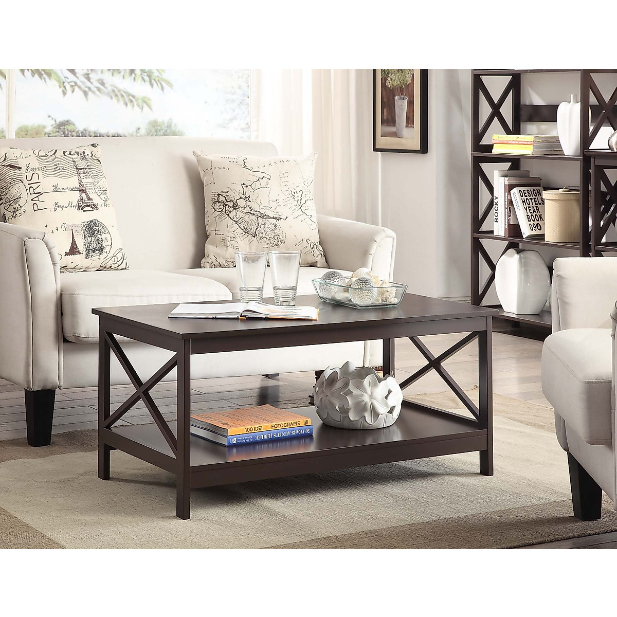 Convenience Concepts Oxford Coffee Table with Shelf, Espresso
