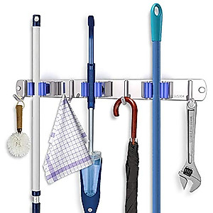 SPEENSUN Mop Rack Wall Mount-15''Stainless Steel Heavy Duty Broom and Mop Holder Wall Mounted -Broom Hanger With 3 Racks and 4 Hooks For Closet Broom Organizer-Mop Hanger Wall Mount-Broom Rack