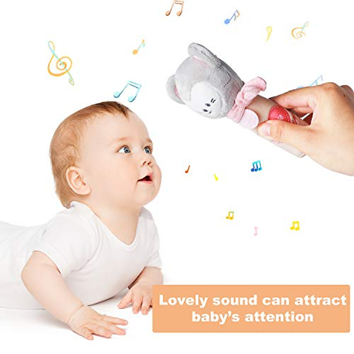 Funsland Baby Rattles Toys Soft Plush Hand Rattles Hand Grip Toys Stuffed Animal Rattles Shaker for 3 6 9 12 Months Infants Newborn 2 Pack