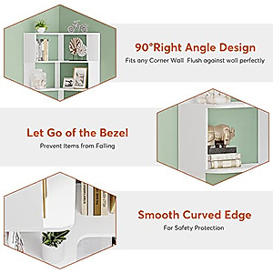 LITTLE TREE Corner Bookshelf, 64.9 Inch Tall Bookcase with Anti-Drop Panel, Modern Freestanding Corner Shelf Display Rack Storage Organizer for Home Office, Living Room, White