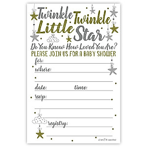 Twinkle Twinkle Little Star Baby Shower Invitations (20 Count) With Envelopes