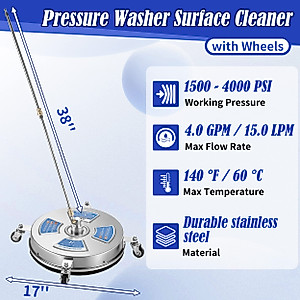 M MINGLE 17'' Pressure Washer Surface Cleaner, Pressure Washer Extension Wand with 5 Nozzle