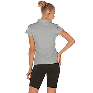icyzone Golf Polo Shirts for Women, Ladie's Collared Tennis Short Sleeve Tops (Grey, M)