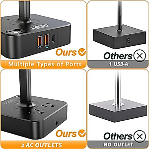 COZOO USB Bedside Dimmable Table Desk Lamp with 2 USB Charging Ports 2 Outlets Power Strip,Black Charger Base Flaxen Fabric Shade, LED Light for Bedroom/Nightstand/Living Room/Dorm/Home Office/College