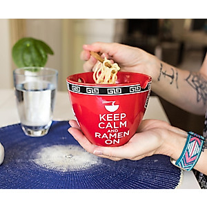 Boom Trendz Bowl Bop Keep Calm And Ramen On Japanese Dinner Set | 16-Ounce Bowl, Chopsticks