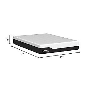 LUCID 12 Inch Hybrid Memory Foam Infused with Bamboo Charcoal and Aloe Vera-Encased Spring Support-Medium Plush Feel-Motion Isolation Mattress, Full, White, Grey, Black