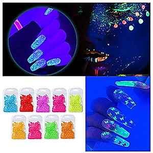 9PCS Nail Set,Glow In The Dark Glitter Luminous Nail Glitter Chunky Glitter Craft 9 colors fluorescent nail