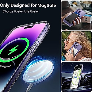 TAURI 【5 in 1 Magnetic Case for iPhone 14 Pro Max [Military Grade Drop Test] with 2X Screen Protector +2X Camera Lens Protector, Transparent Slim Fit Designed for Magsafe Case-Clear