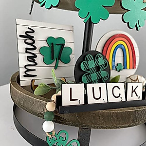 12PC St.Patrick's Day Tiered Tray Decor Set, Shamrocks Green Gnome Wooden Signs Decor, Rustic Farmhouse Tray Sets for Kitchen Home Table Mini Decor Holiday Party Supplies
