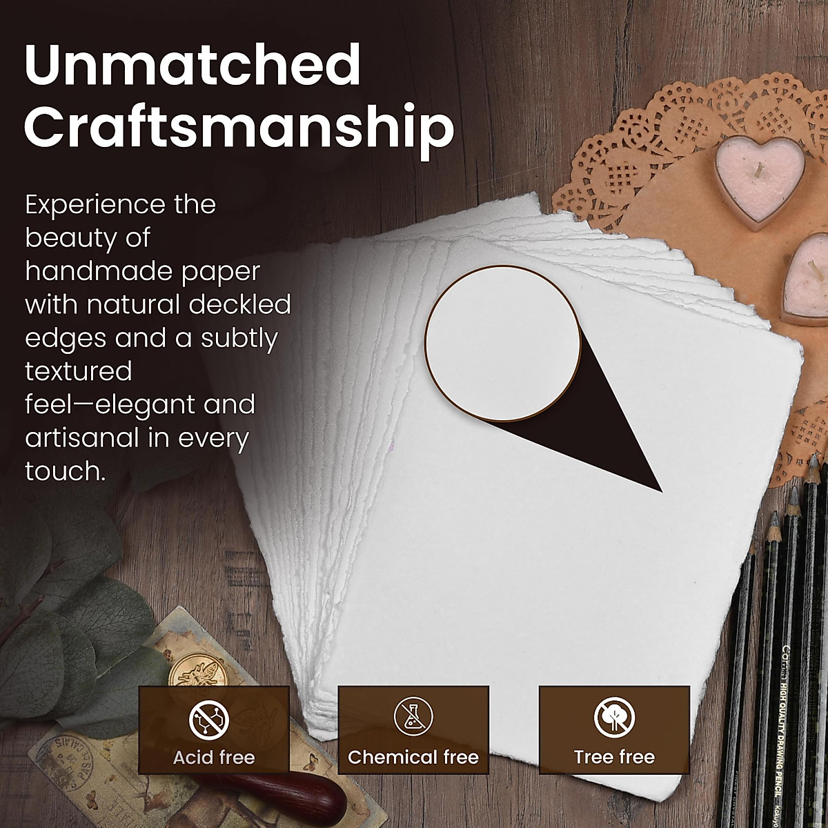 Watercolor Paper - 6 X 4 inches - Mixed Media Watercolor Paper - 200 GSM Thick Deckle Edge Virgin Cotton Handmade Paper - Off White