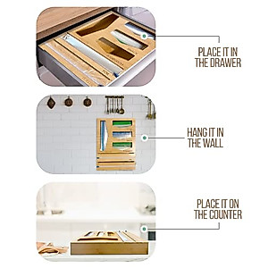 Ziplock Bag Organizer, Plastic Baggie Organizer for Pantry or Cabinet With Saran Wrap and Aluminum Foil Holder and Cutter. Gallon, Quart, Sandwich, and Snack Ziplock Bag Storage for Kitchen Drawer