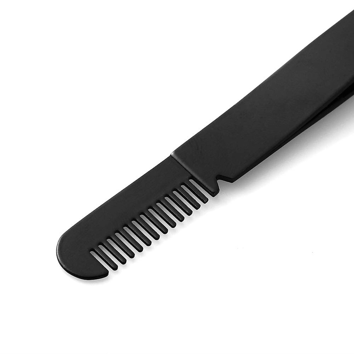 Amaok Eyebrow Tweezer with Comb - Tweezer Slant Tip, Professional Stainless Steel Slant Tip Tweezer - The Best Black Precision Eyebrow Tweezers