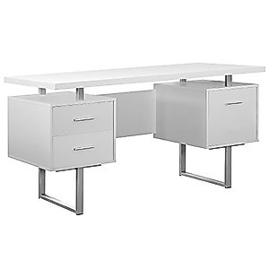 Monarch Specialties White Hollow-Core/Silver Metal Office Desk, 60-Inch