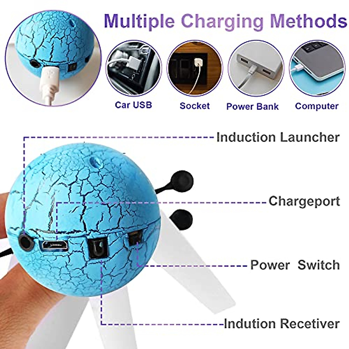 K.E.J. Flying Ball Toys LED RC Toy , 3pcs Mini Drone Fidget Toys for Adults Rechargeable Light Up Ball Infrared Induction Helicopter Ball Toys as Stocking Stuffers Easter Gifts