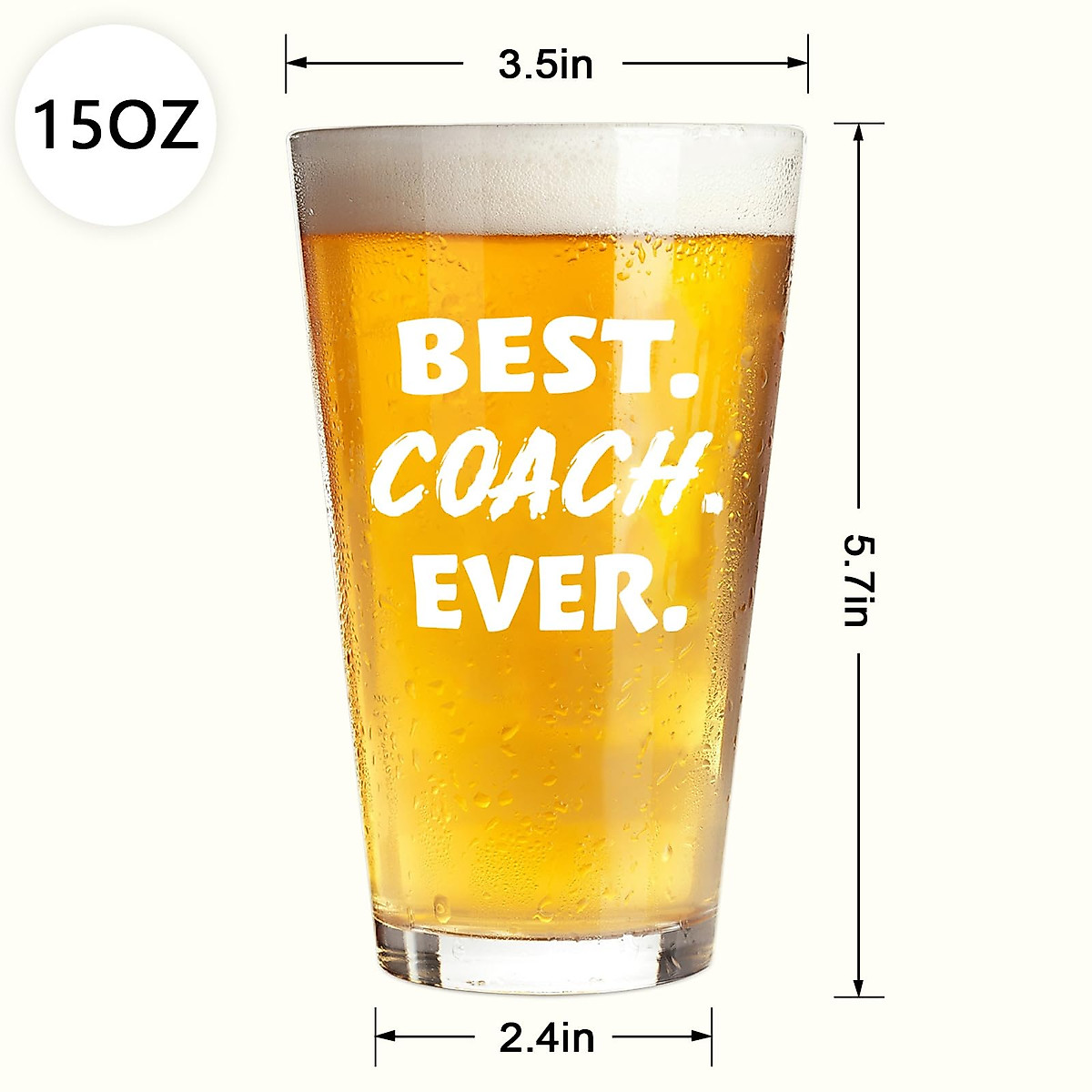 Futtumy Best Coach Ever, 15 Oz Beer Glasses, Coach Gifts for Men, Basketball Coach Gifts, Baseball Coach Gifts, Best Coach Gifts for Football Soccer Softball Volleyball, Beer Gifts for Coach