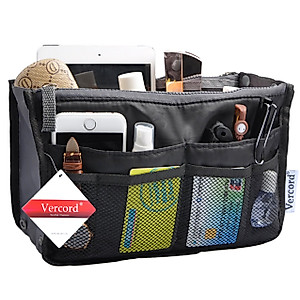 Vercord Purse Organizer Insert for Handbags Bag Organizers Inside Tote Pocketbook Women Nurse Nylon 13 Pockets Black Small