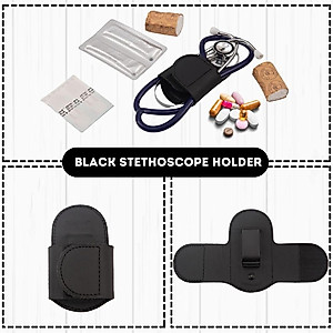 Genuine Leather Black Stethoscope Holder for Nurses and Doctors