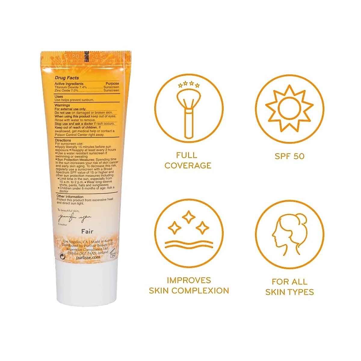 pūrlisse Youth Glow Vitamin C CC Cream SPF 50: Cruelty-Free & Clean, Paraben & Sulfate-Free, Full Coverage, Hydrates with Hyaluronic Acid | Light 1.4oz