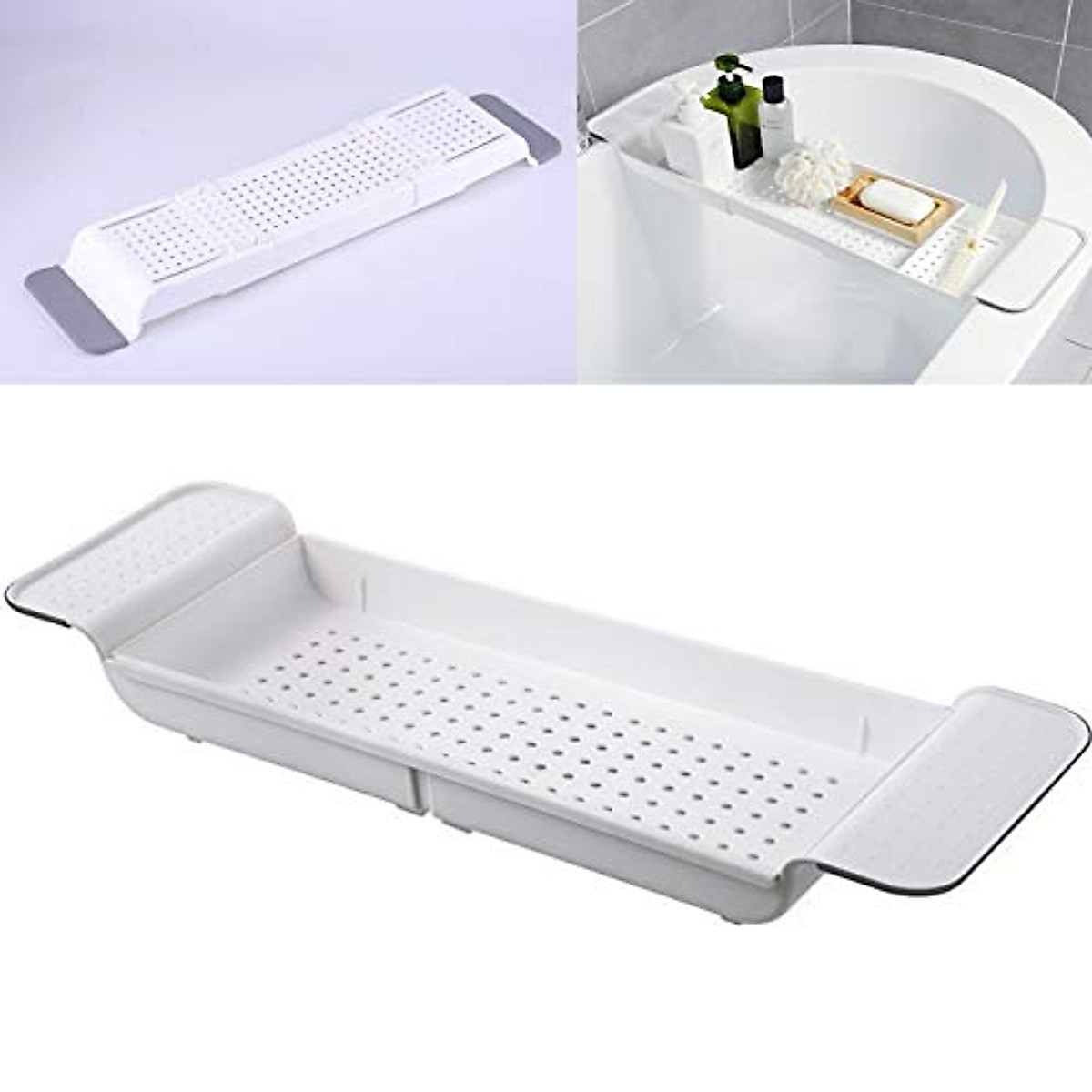 BESPORTBLE Expandable Bath Shelf Non Slip Grip Bath Tubs Shelf Adjustable Plastic Bathtub Caddy Bathtub Tray Over The Clawfoot Tub Rack for for Kitchen Bathroom Toilet White