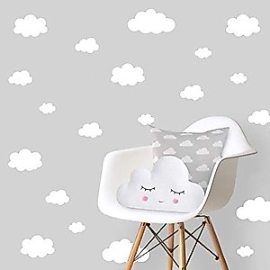 The Boho Design Clouds Wall Decals Peel and Stick for Kids, Baby Bedroom Nursery and Living Room. Adhesive Vinyl Wall Stickers Decor (White)