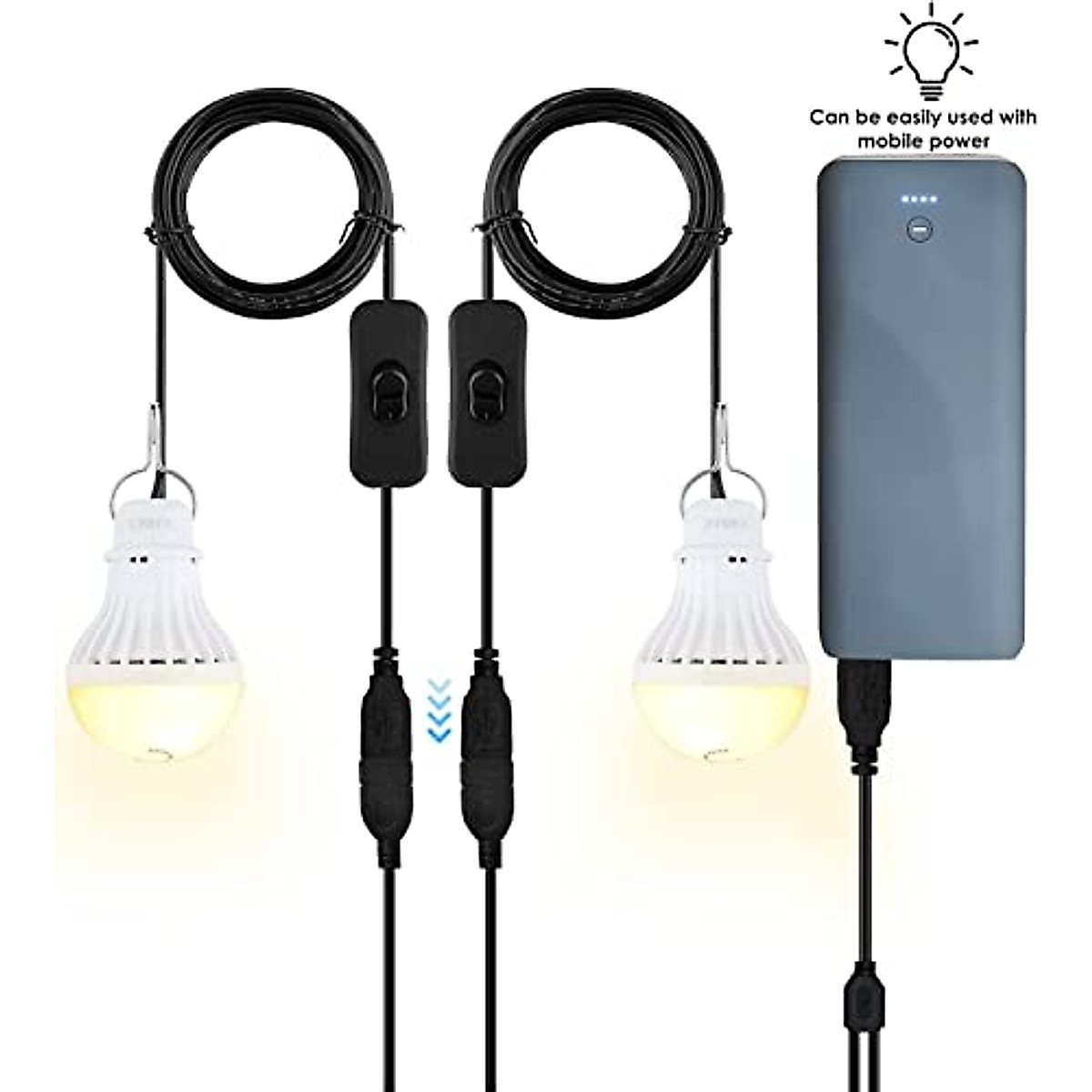 Onite USB Light, USB LED Camping Lantern with USB Splitter Y-Cable, 8ft Extra Length Cord Tent Light, Optimal Companion for Portable Power Station Solar Panel Charger Power Bank, WarmWhite