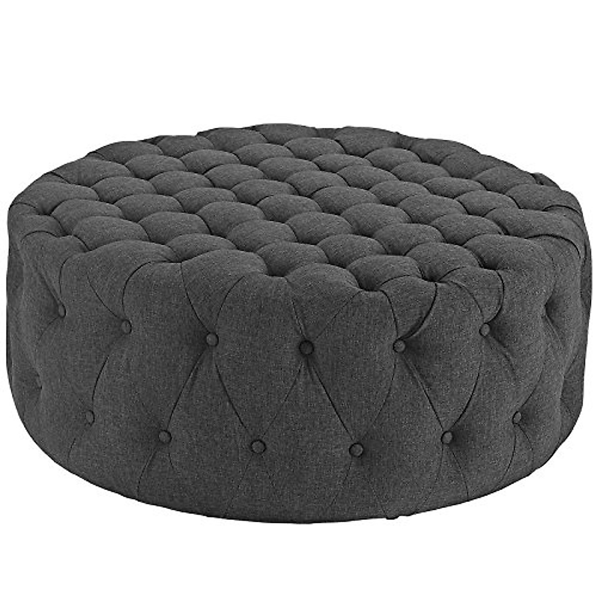 Modway Amour Fabric Upholstered Button-Tufted Round Ottoman in Gray