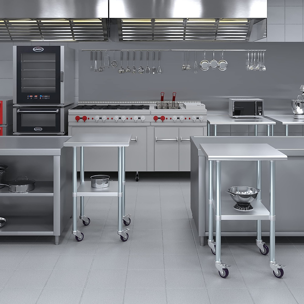 24" X 24" AmGood Stainless Steel Work Table with Wheels | Metal Mobile Table | Food Prep