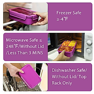 Caperci Classic Bento Lunch Box for Adult & Older Kids - Leakpoof 47 oz 3-Compartment Lunch Containers for Adults and Teens, Built-in Utensil Set, Ideal for On-the-Go, Purple