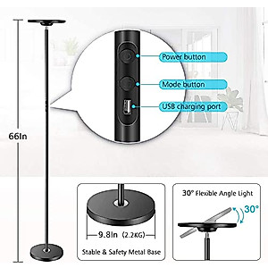 Floor Lamp, Super Bright RGBW Smart WiFi LED Floor Lamp for Reading, Dimmable Torchiere, for Living Rooms Bedrooms, for DIY, Compatible with Alexa & Google Home, Black, 25W