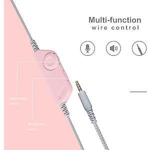 Emonoo Headphones with Microphone Surround Sound Active Noise Canceling Pink Wired Gaming Headphones - 3.5mm Audio Jack Stereo Headset for PC, PS4, PS5, Switch, Xbox One, Pink (Game/Work/School)