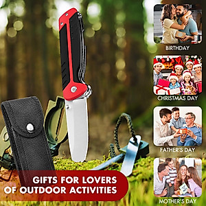 YiMai Pocket Knife, Multipurpose folding knife with Serrated Blade and Seatbelt Cutter - Work Camping Survival Hiking Gardens Trimming Pocket Knives (Hei&Hong)