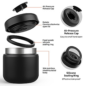 TIME4DEALS Insulated Thermos for Hot Food Kids Soup thermos Vacuum Stainless Steel 13.5oz Wide Mouth Lunch Container, Leak Proof Food Jar with Lids for School, Office, and Travel (Black)