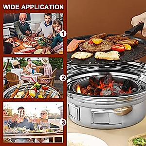 Multifunctional Charcoal Barbecue Grill 40cm Household Korean BBQ Grill Stainless Steel Non-stick Charcoal Stove (40cm)