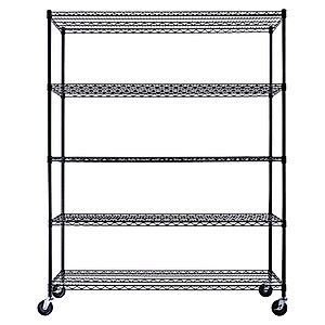 60" x 24" x 72" Black 5-Tier Wire Shelving NSF 3000 LBS Max Capacity Heavy Duty Steel Storage Rack for Restaurant, Warehouse, Commercial, Industrial, and Hospital Uses (Includes Casters)