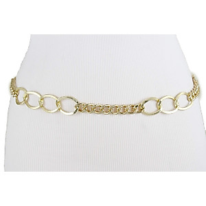 TFJ Women Fashion Narrow Belt Hip High Waist Gold Metal Chain Links Plus Size XL XXL