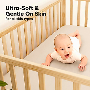 Waterproof Crib Sheets for Boys, Girls - 2-Pack Fitted Crib Sheet, Waterproof Crib Mattress Protector, Viscose from Bamboo Crib Sheets Neutral, Baby Crib Mattress Sheet, Toddler Bed Sheets (Ecru)