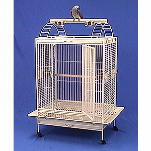 X Large Double Ladders Open PlayTop Wrought Iron Bird Parrot Cage, 36"x26"x68"H, Egg Shell White