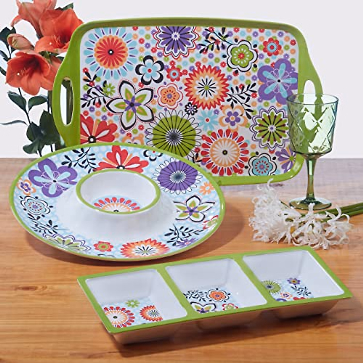 Certified International Carnaby Melamine 2 Piece Platter Set, Multicolor, Large
