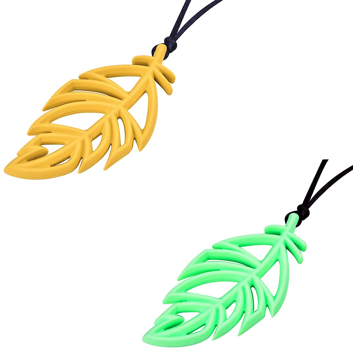 Baby Teether Toys with String 2 pcs,Baby Teething Necklace with a Breakaway Clasp,Chew Necklace for Sensory Kids Adults,Leaf Teether Made of Soft Silicone,BPA–Free,BPA-Free