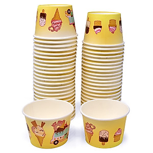Gift Boutique 48 Count Ice Cream Treat Snack Cups 10 Oz. Disposable Paper Cup Dessert Ices Bowls Ice Cream Truck with Cones and Pops Design For Frozen Treats Cupcakes Party Favor Supplies Decorations