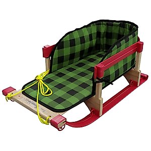 Superio Children Wooden Sled, Snow Sled for Toddlers, Kids Sleigh with Pull Ropes and Cushion, Baby Sled, Red (Wooden Sled with Cushion) (Green)