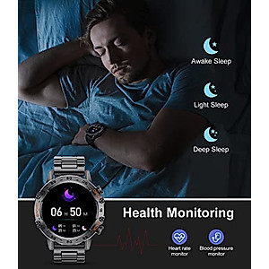 Military Smart Watch for Men(Answer/Dial Calls),100 Sports Modes, 5ATM Waterproof Fitness Watch with Heart Rate/SpO2/Blood Pressure for Android and iPhone,1.39''HD DIY Screen Smartwatch Black