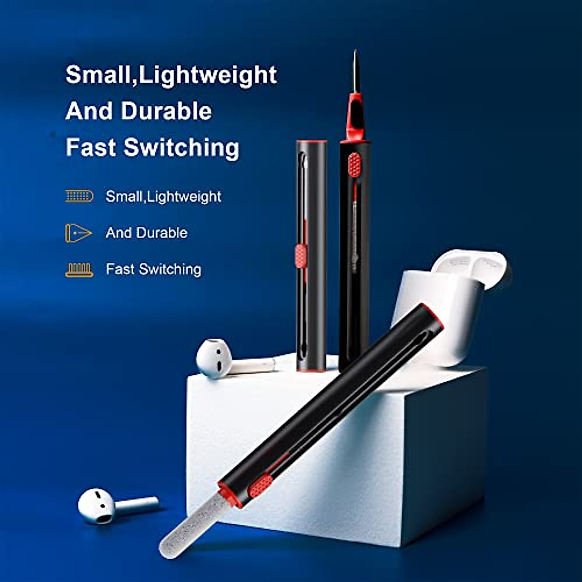 Bluetooth Earbuds Cleaning Pen 3 in 1 Cleaner Kit Earphone Brush, Multi-Function Portable Soft Cleaning Brush Pen Tools for Airpods Pro 1 2 3 Camera Lens Phone in-Ear Headphones Case（Black）