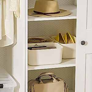 IRIS USA Plastic Modular Basket Bin & Lid, Small, 4-Pack, Stackable Lidded Storage Organizer Bins for-Kitchen-Bathroom and Bedroom, OFF White