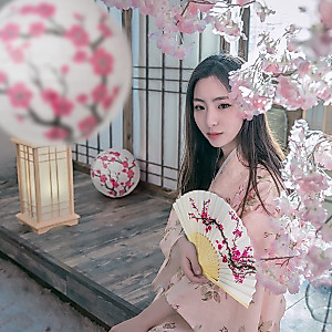 LYART 12PCS Delicate Cherry Blossom Design Silk Folding Hand Fan Wedding Favors Gifts,Fan Girls, Ladies, Church Wedding Gift, Party Favors, DIY Decoration Music Festival, Party, Parade