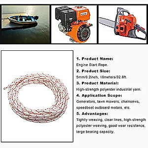 ZLKSKER Recoil Starter Rope 10 Meter Diameter 5.0mm, Engine Starter Rope, Generator, Lawn Mower, Trimmer, Brush Cutter, Chain Saw Pull Cord