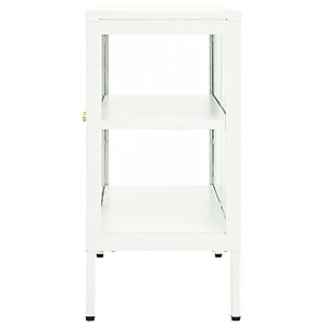 Homvdxl Metal Sideboard Buffet Cabinet, Kitchen Storage Cabinet with 2 Glass Doors & Adjustable Shelves, Double Wide Buffets Table for Bar, Dining Room, Cupboard Console Table 28x14x28 White